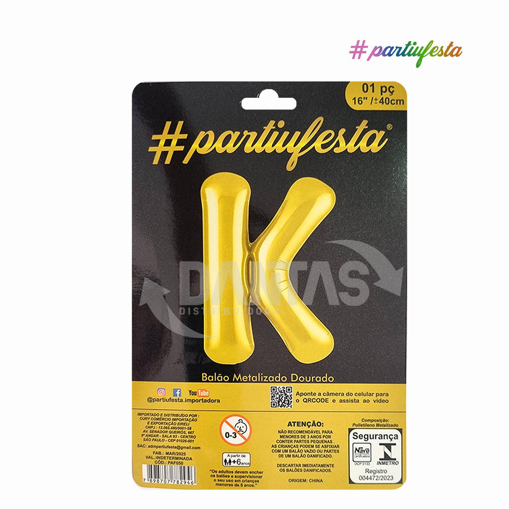 BALAO PARTIUFESTA METALIZADO 16” 40CM LETRA K DOURADO | Dantas ...